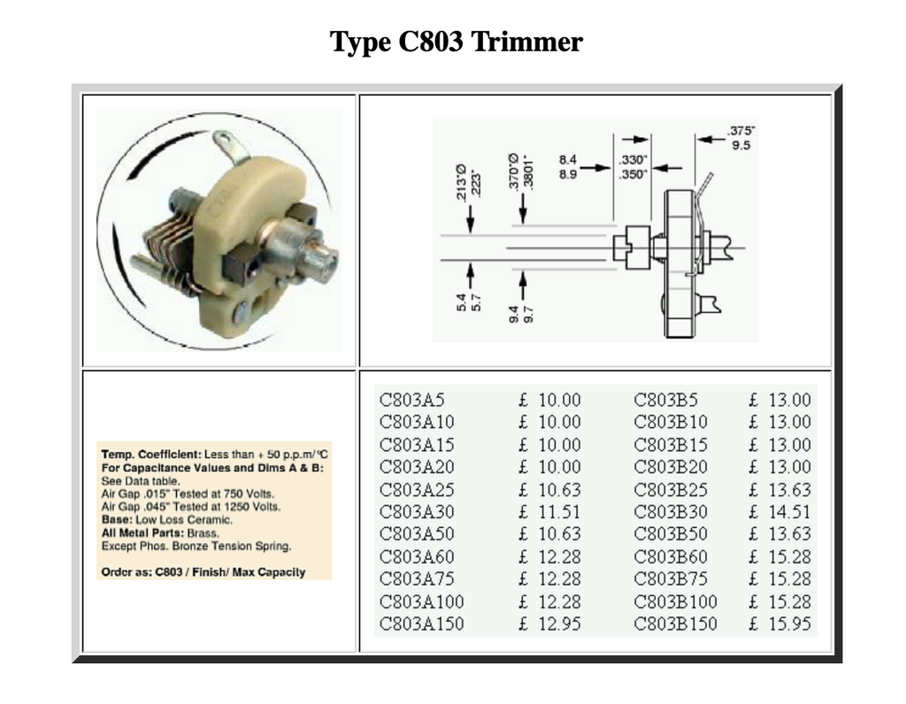 Trimmer, Variable Capacitor, 25pF, Johnson, C8, C803 – MULLARD MAGIC