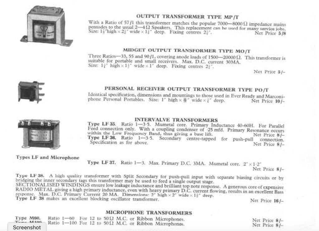 ELSTONE, MIDGET OUTPUT TRANSFORMER, MO/T, RATIO: 33, 55, 90:1, ANODE L ...