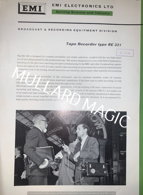 EMI, LEAFLETS, TAPE RECORDER, RE321 – MULLARD MAGIC
