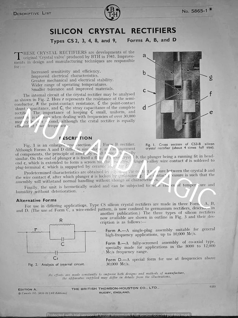 BTH, SILICON CRYSTAL RECTIFIERS, CS2, CS3, CS4, CS8, CS9, LEAFLET ...
