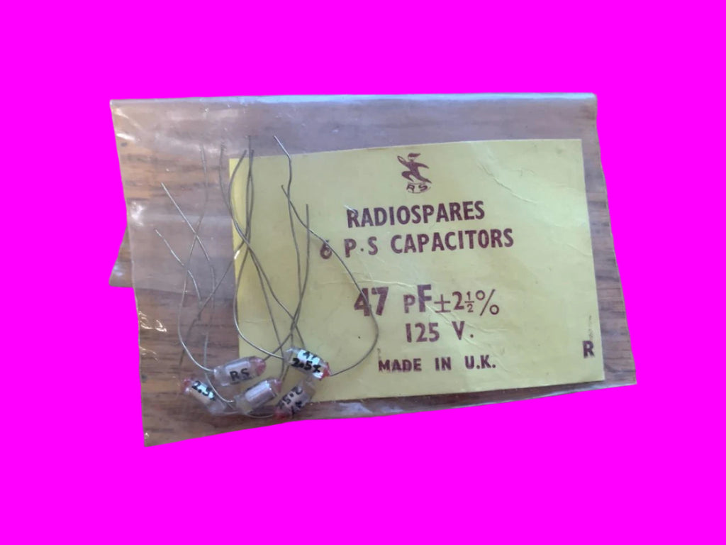 RS, RADIOSPARES, POLYSTYRENE CAPACITORS, 47pF, PACK 6X – MULLARD MAGIC