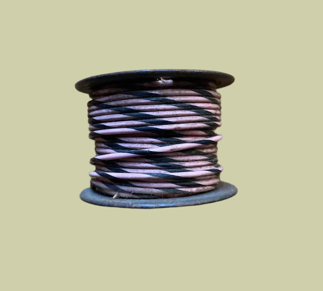 RS, RADIOSPARES, PINK/BLACK, STRANDED WIRE, 36 FT, 2 INS DIA TIN REEL ...