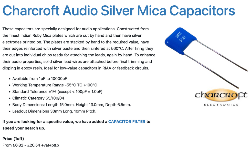 CHARCROFT, HIGH GRADE, SILVER MICA CAPACITOR, 156pF @ 500V WKG ...