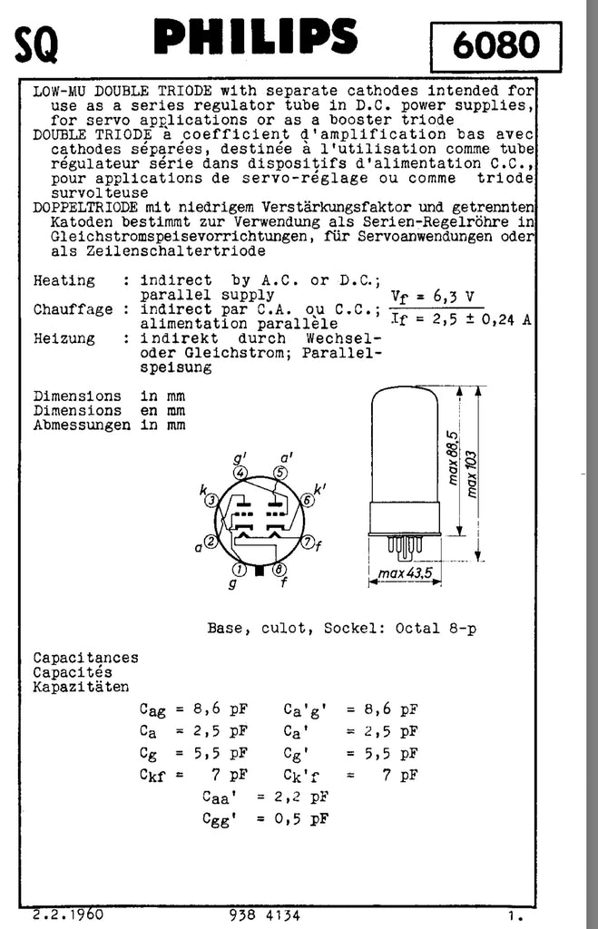 6080, BRIMAR, 6AS7G, 6AS7, CV2984, 6080, 5998, 421A, NIB – MULLARD MAGIC
