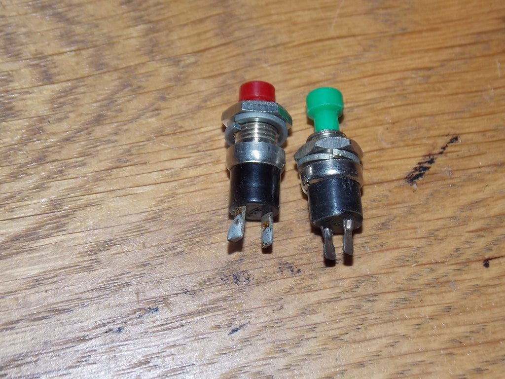 PAIR OF, 2X, push to make, switch, red button, green button – MULLARD MAGIC