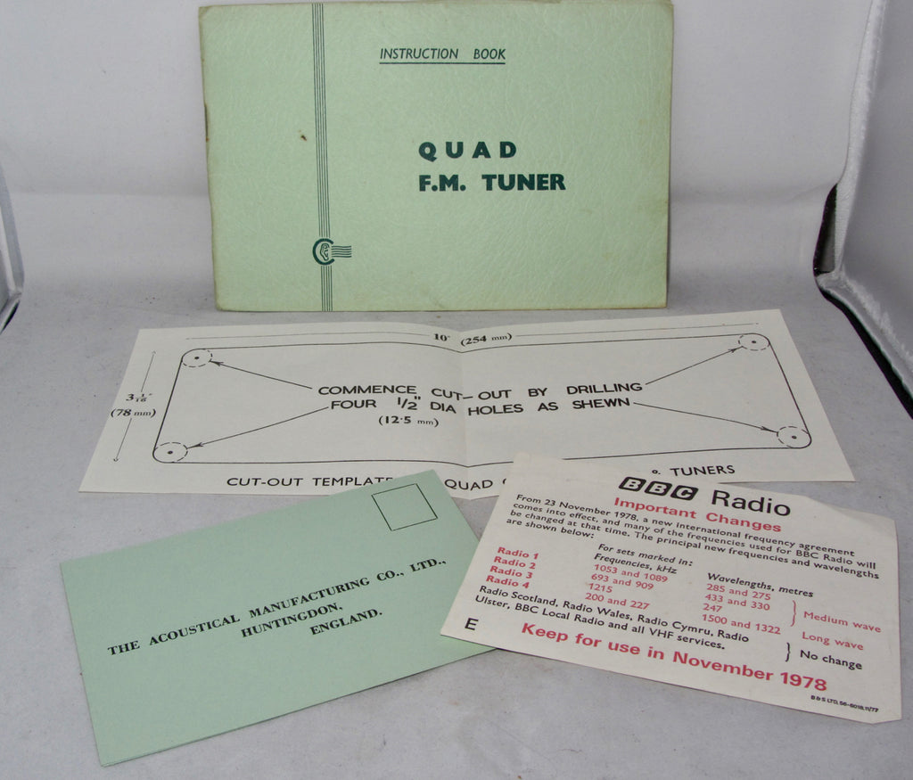 QUAD, FM1 TUNER, MANUAL & DOCUMENTATION PACK ,1950S – MULLARD MAGIC