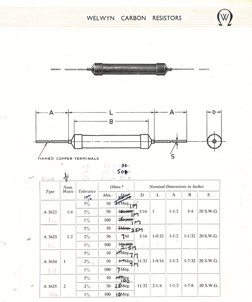 Welwyn, High Stability Carbon Resistors, 470R 2W – MULLARD MAGIC